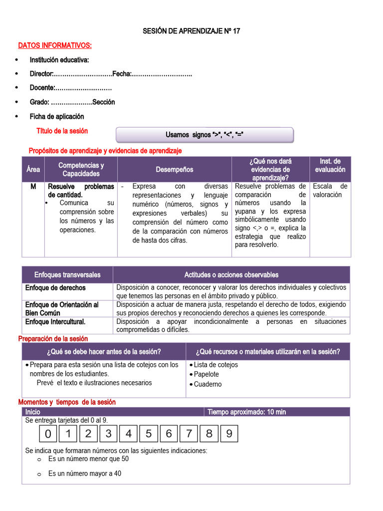 MATEMÁTICA-SESIÓN DE Comparamos Numeros | PDF | Aprendizaje