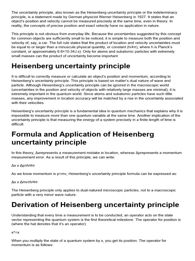 Heisenberg Uncertainty Principle | PDF | Uncertainty Principle ...