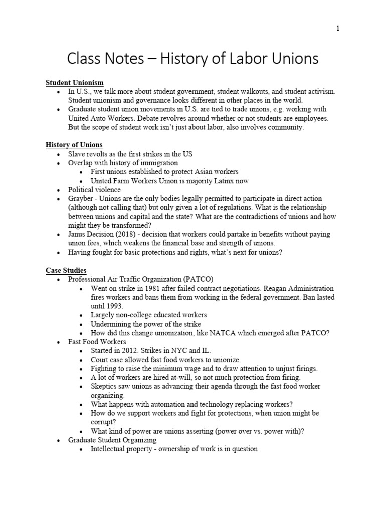 Class Notes History of Labor Unions | PDF | Trade Union | Strike Action
