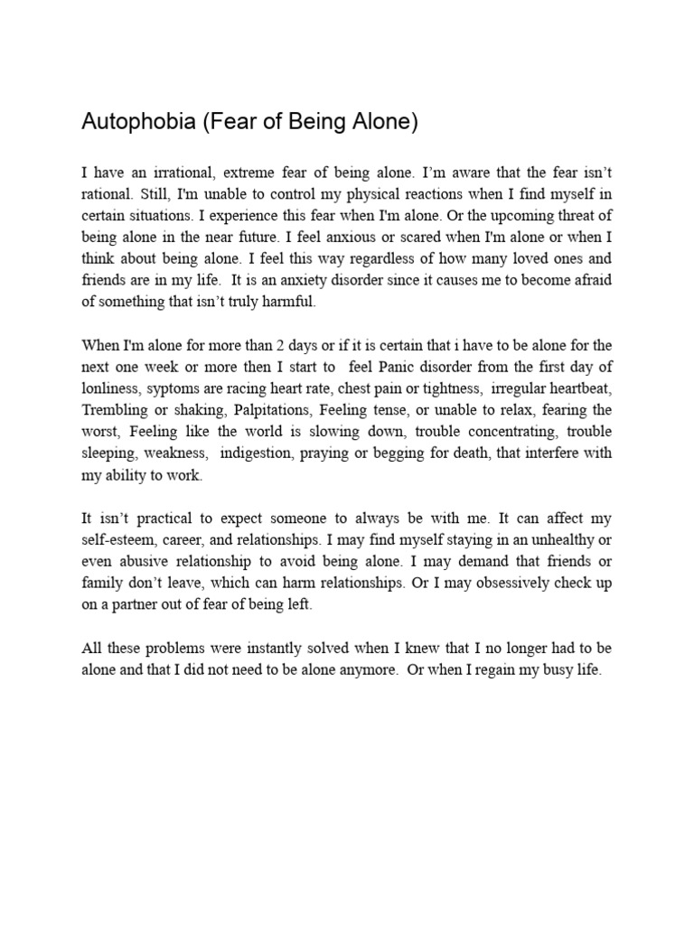 Autophobia (Fear of Being Alone) | PDF | Self-Improvement