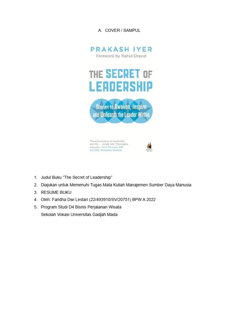 Resume Buku The Secret of Leadership | PDF