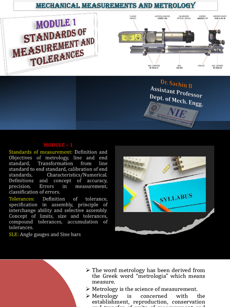 Module 1 - MMM - Dr. Sachin B | PDF | Engineering Tolerance | Measurement