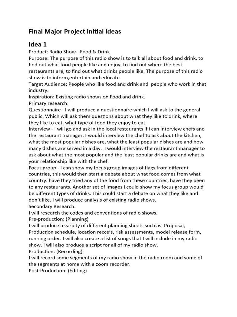 Final Major Project Initial Ideas | PDF | Filmmaking | Mental Disorder