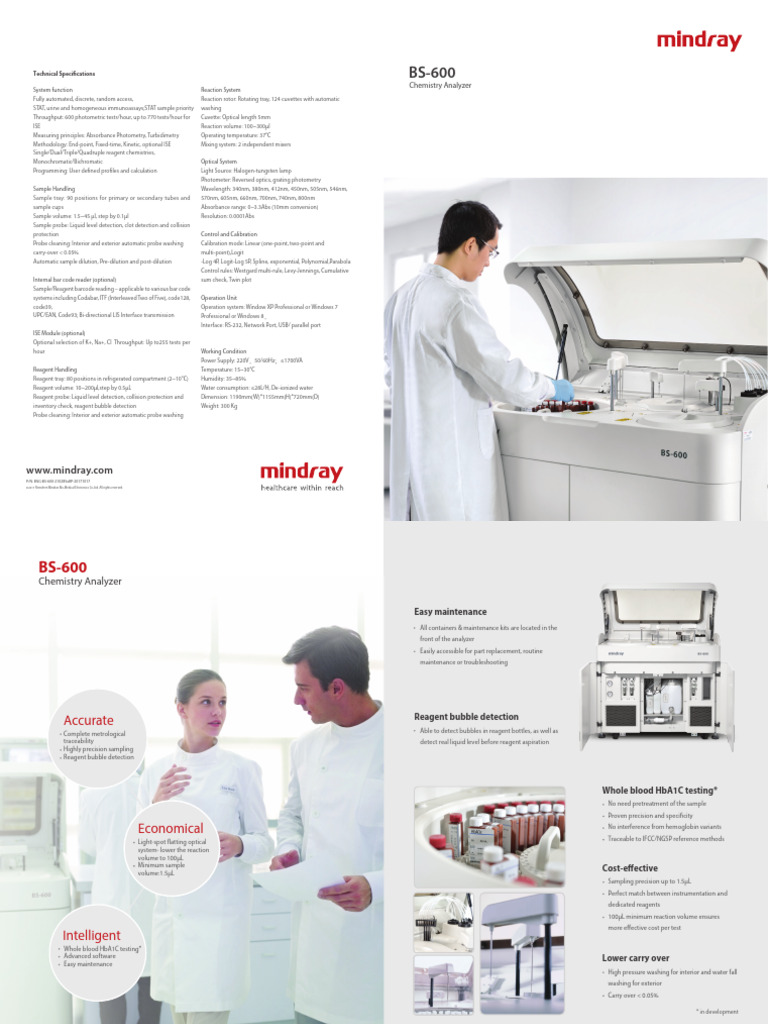 Mindray Bs 600 Chemistry Analyzer | PDF | Applied And Interdisciplinary Physics | Physical Chemistry