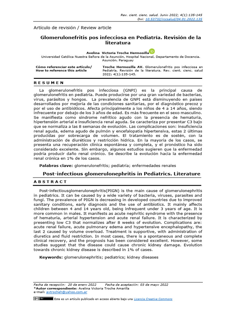 Glomerulonefritis Pos Infecciosa en Pediatría. Revisión de La ...