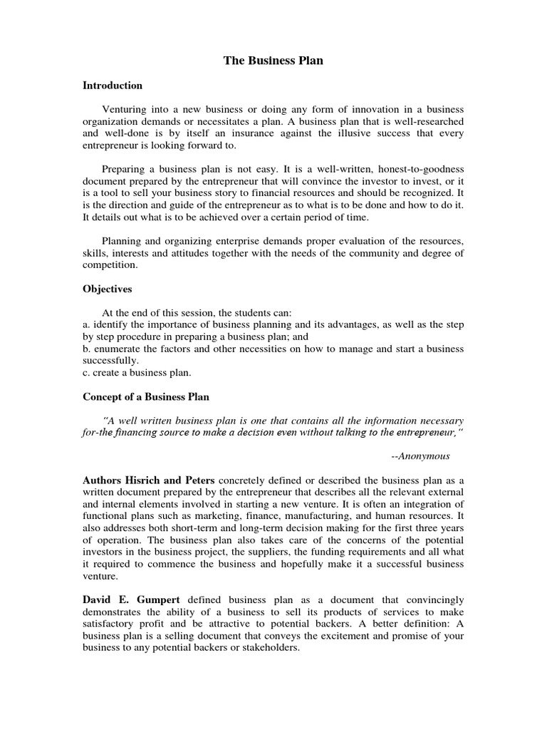 The Business Plan | PDF | Goal | Business Plan