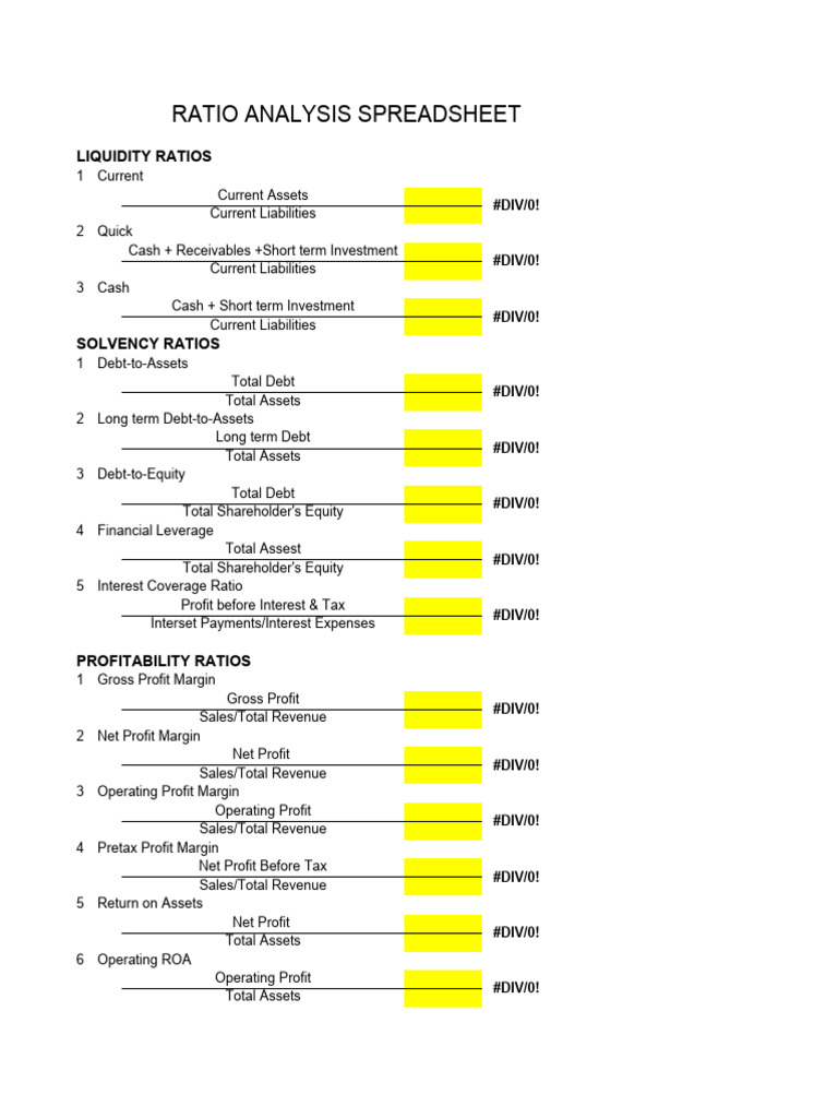 Ratio Analysis Spreadsheet | PDF | Revenue | Net Income
