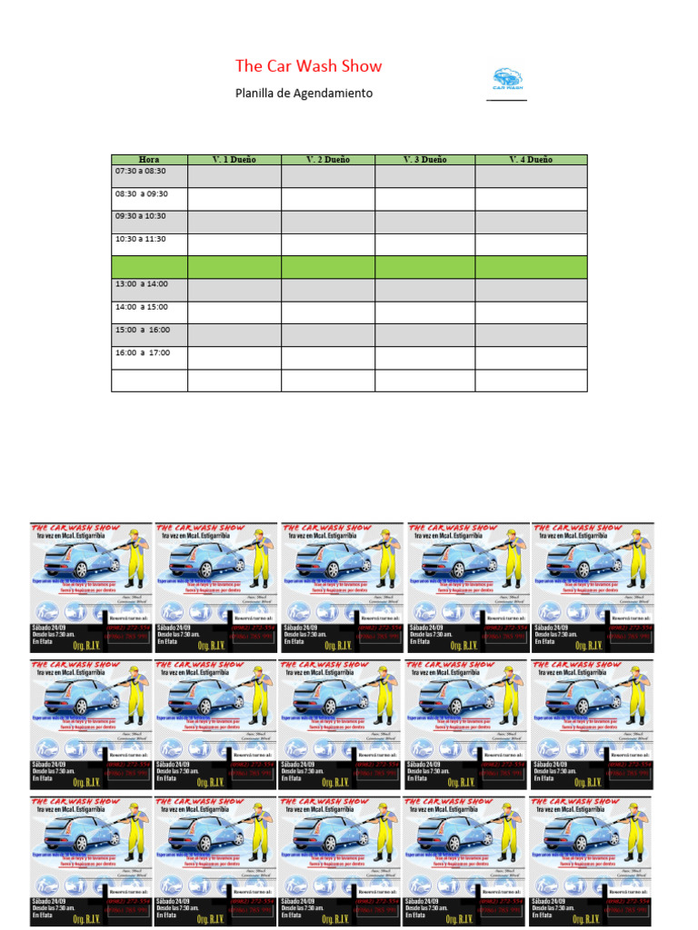 Car Wash Show Scheduling Template | PDF | Foreign Language Studies | Art