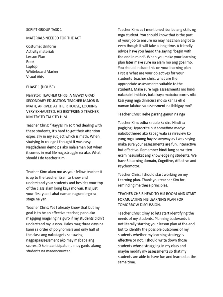 SCRIPT GROUP TASK 1 | PDF | Cognitive Science | Cognition