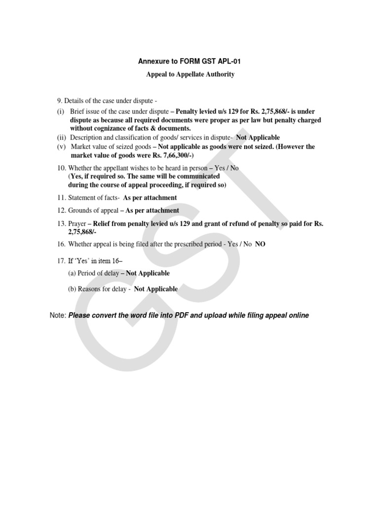 GST Appeal Against Penalty u/s 129 | PDF | Taxes | Government Finances