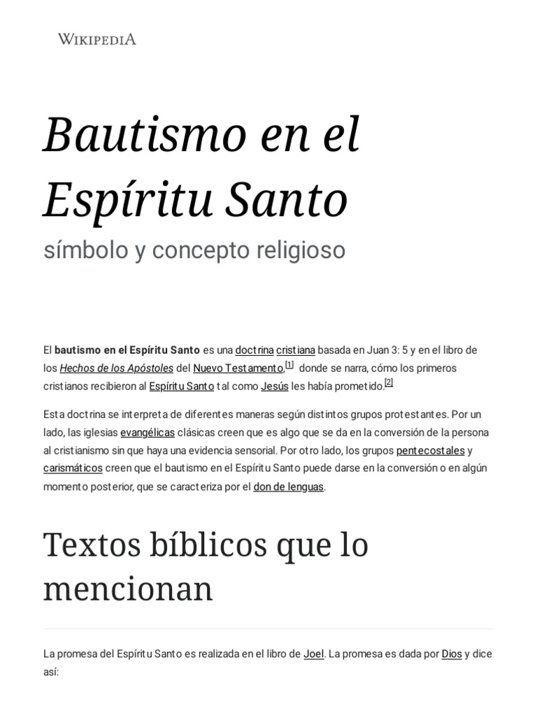 Bautismo en El Espíritu Santo - Wikipedia, La Enciclopedia Libre | PDF | Bautismo Con El ...