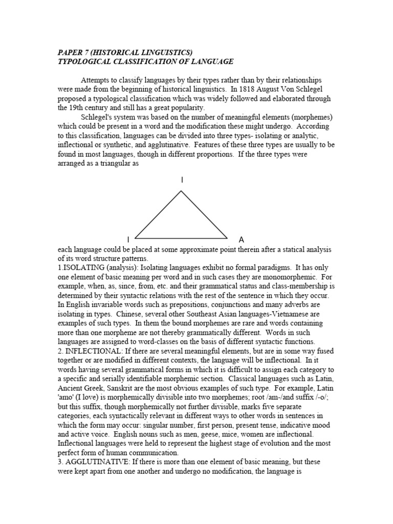 Paper 7 (Historical Linguistics) Typological Classification of Language ...