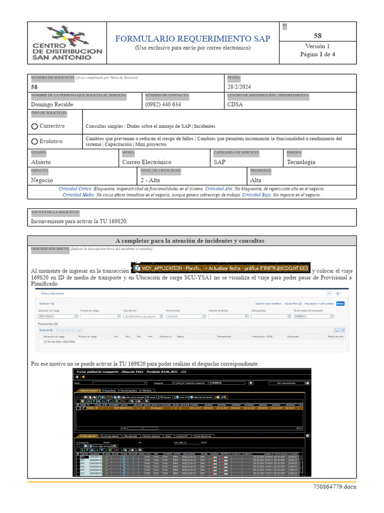 N 59 - Formulario Requerimiento SAP | PDF | Informática | Ciencias de la Computación