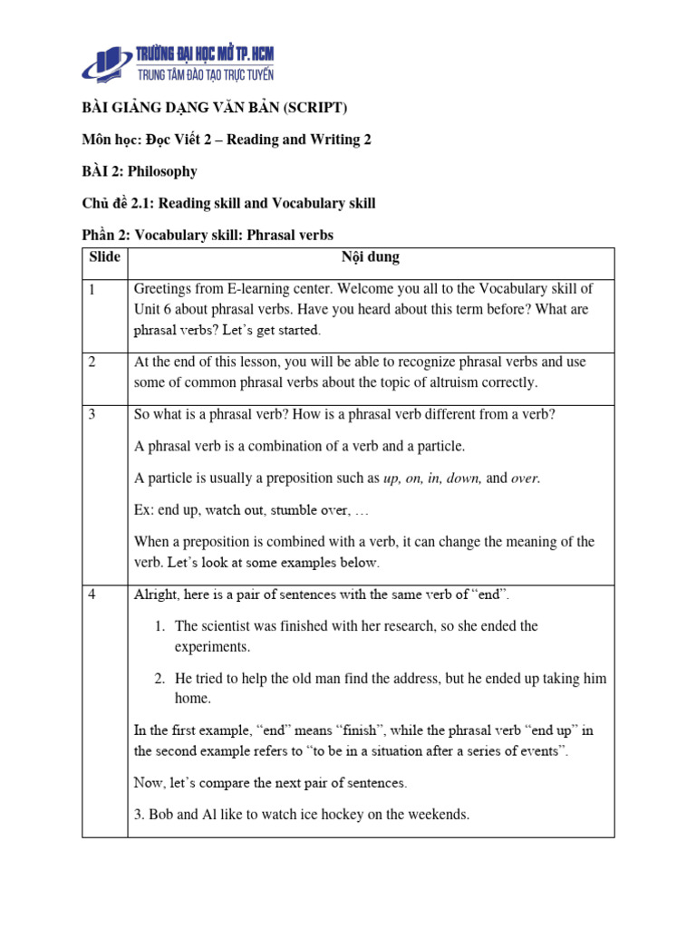 DV2 B2 CD 2.1 Vocabulary Skill Script | PDF | Verb | Preposition And Postposition