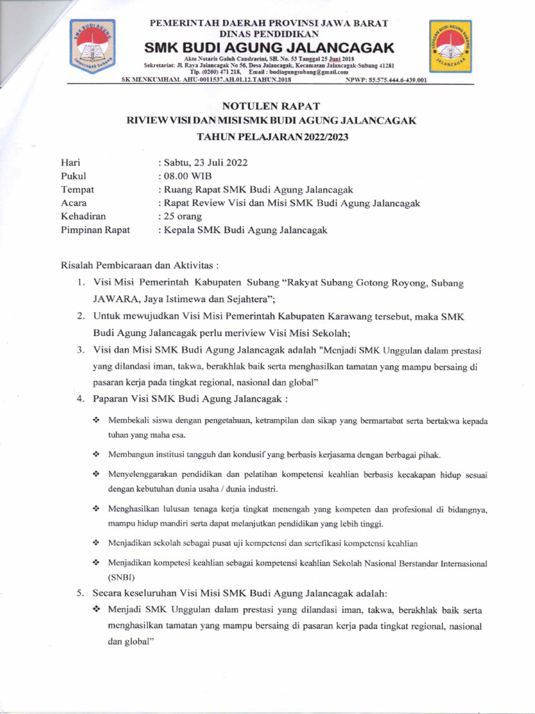 Dokumen Rekomendasi Dari Hasil Evaluasi (Notulen Rapat) | PDF