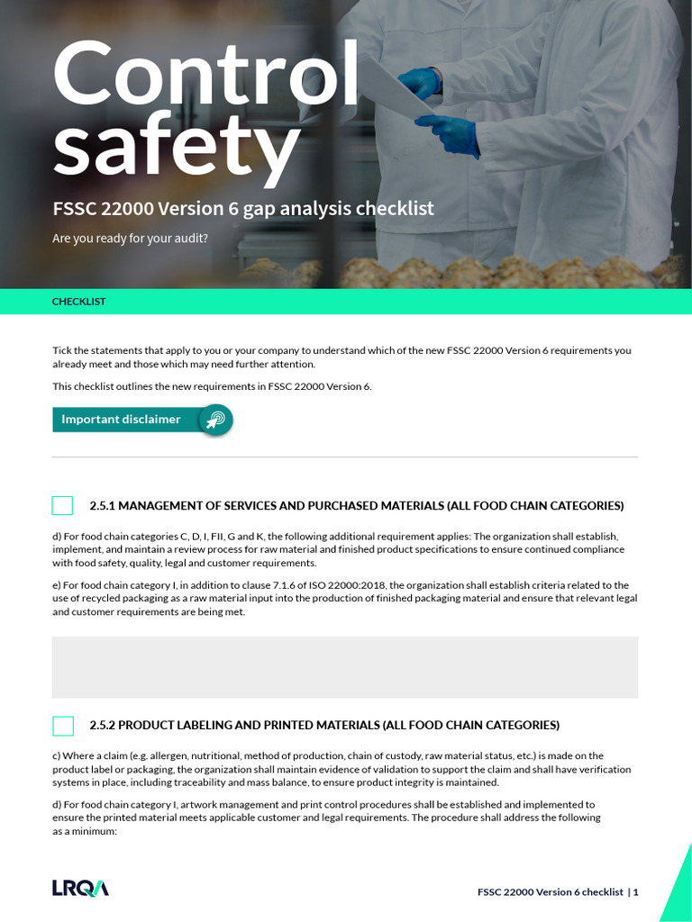 FSSC 22000 Gap Analysis Checklist | PDF | Food Safety | Verification And Validation