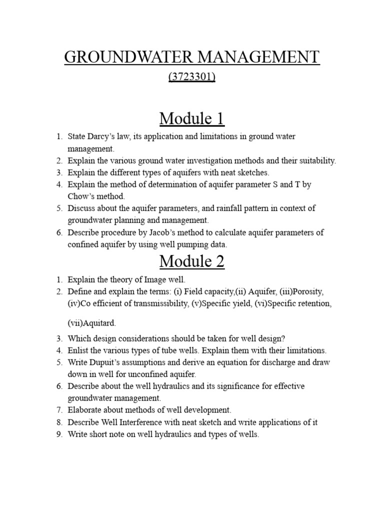 GWM Assignment Questions | PDF | Groundwater | Aquifer