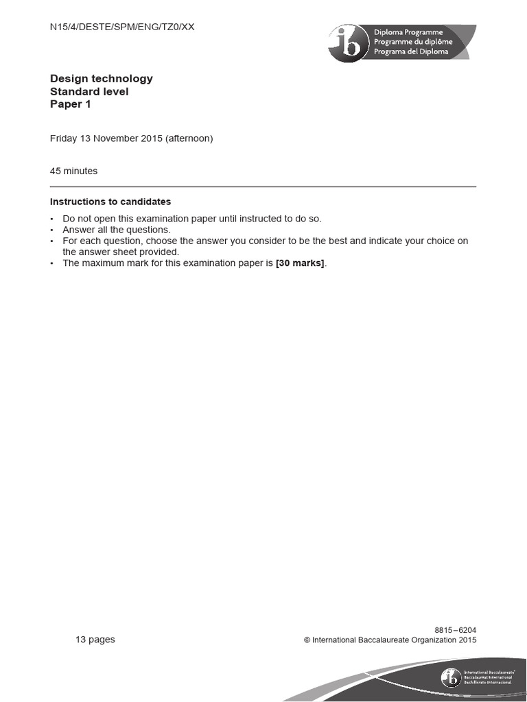 Design_technology_paper_1_SL (1) | PDF | Electrical Resistivity And ...