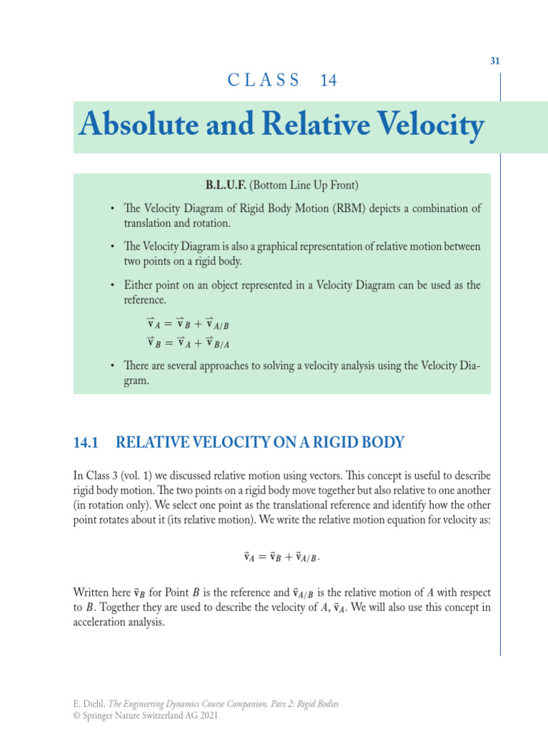 Absolute and Relative Velocity: Class 14 | PDF | Velocity | Kinematics