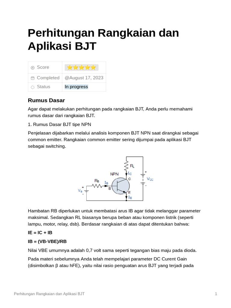 Rumus dan Aplikasi Rangkaian BJT | PDF