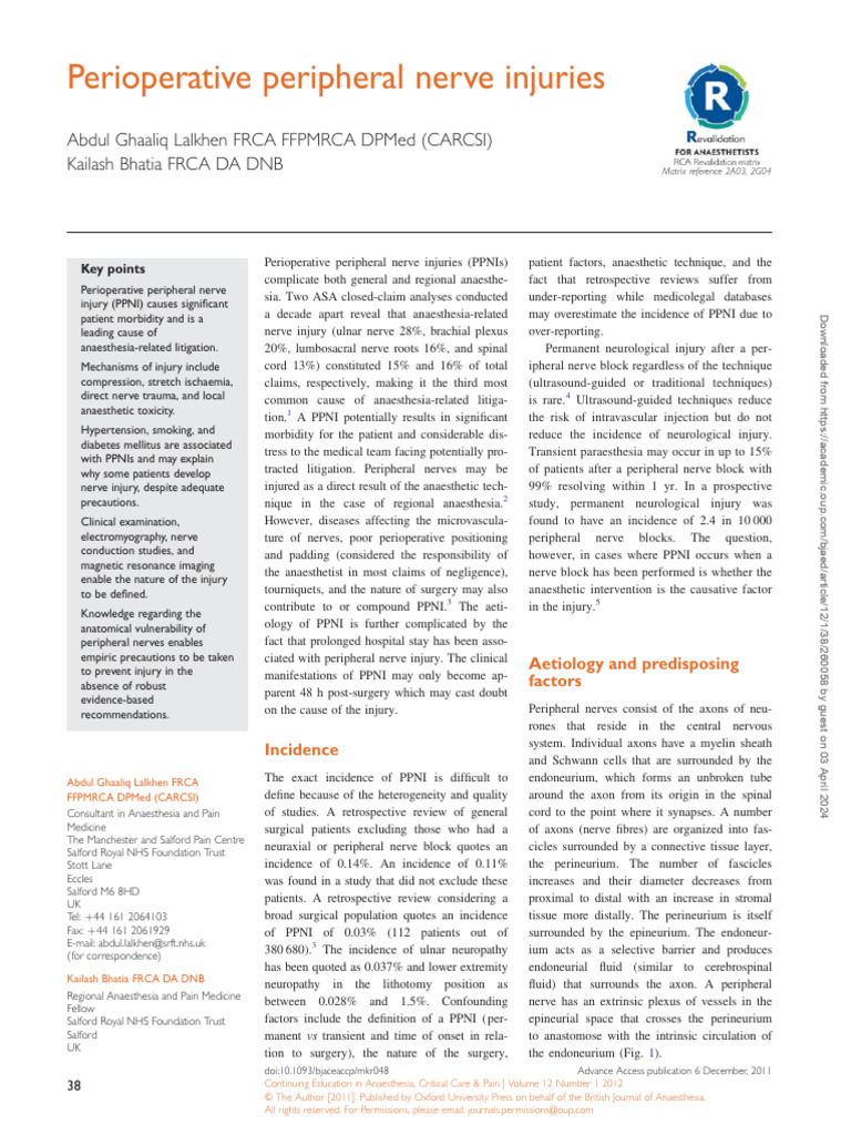 Perioperative Peripheral Nerve Injuries | PDF | Anatomical Terms Of ...