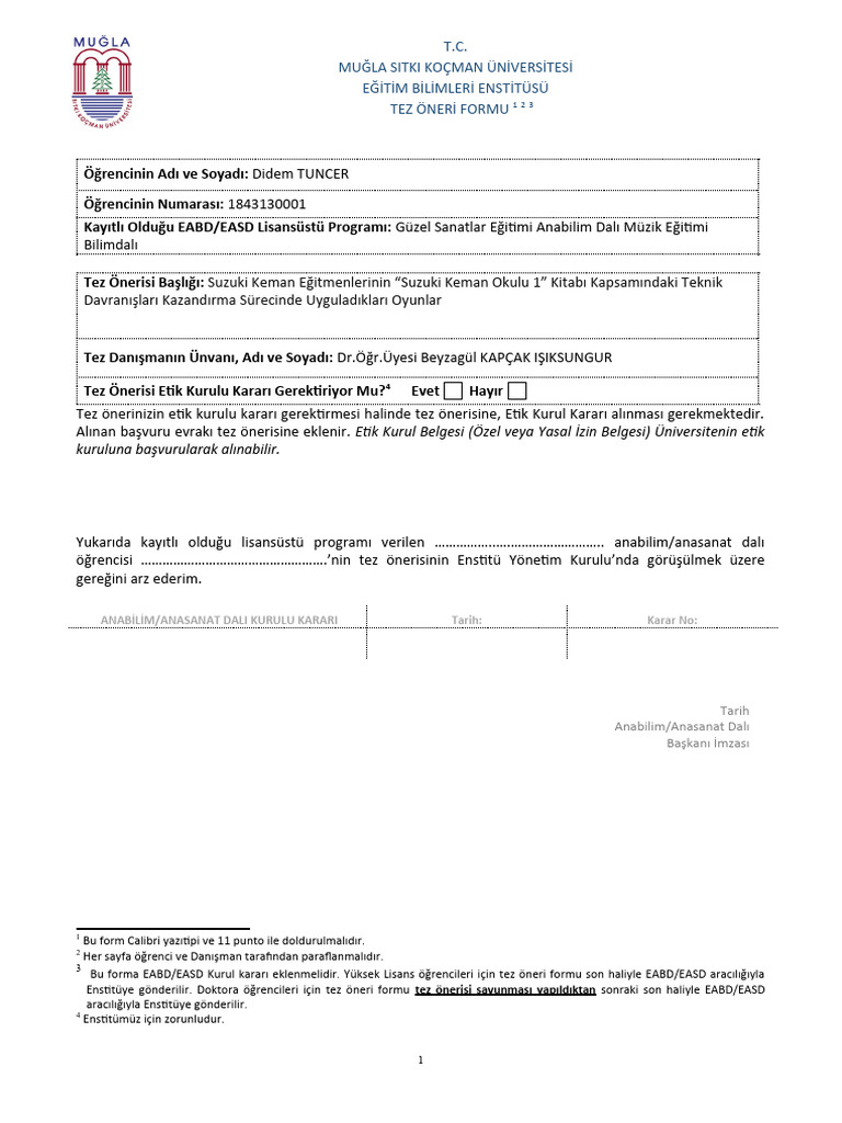 26-03-2021 Tez Önerisi Formu | PDF