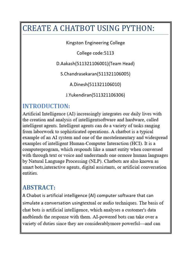 Create_a_chatbot_using_Python | PDF | Artificial Intelligence | Intelligence (AI) & Semantics