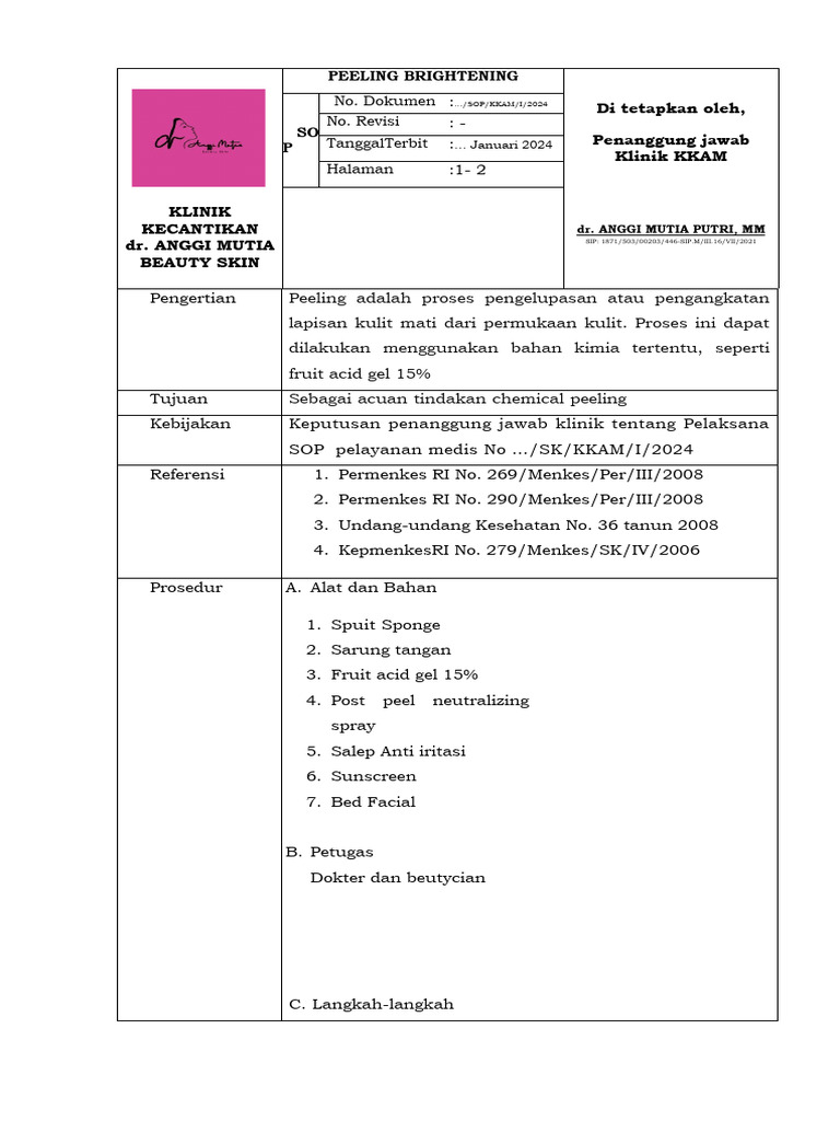 SOP Peeling Brightening | PDF | Pengembangan Diri | Kesehatan Holistik