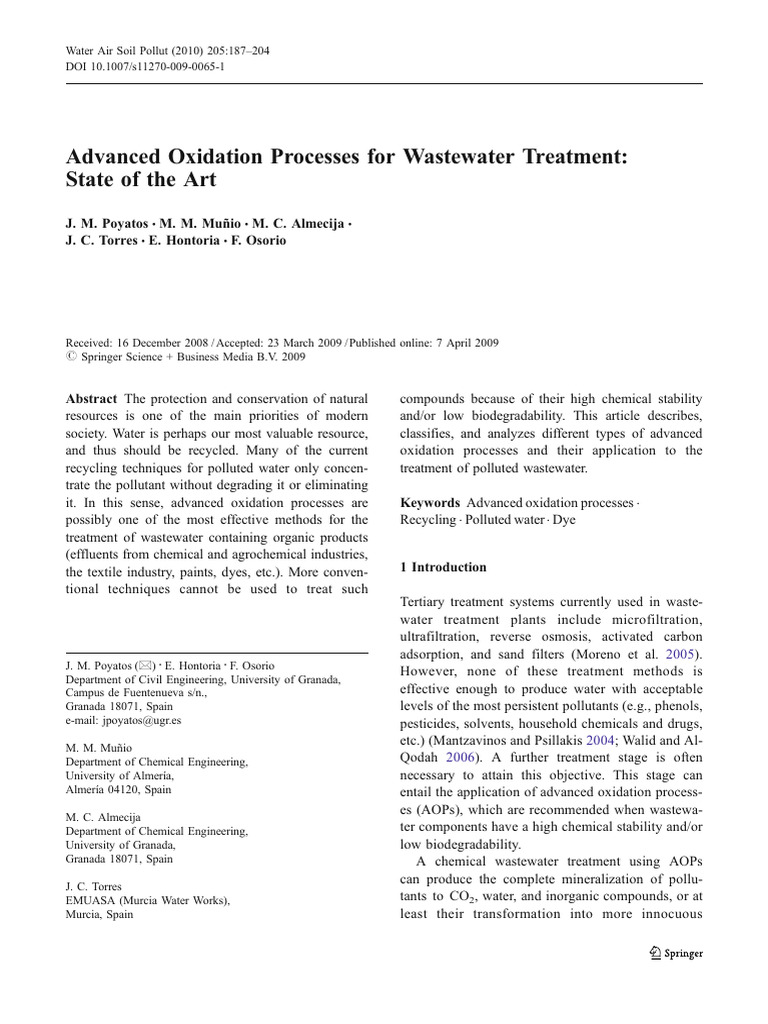 Advanced Oxidation in Wastewater Treatment | PDF | Hydrogen Peroxide ...