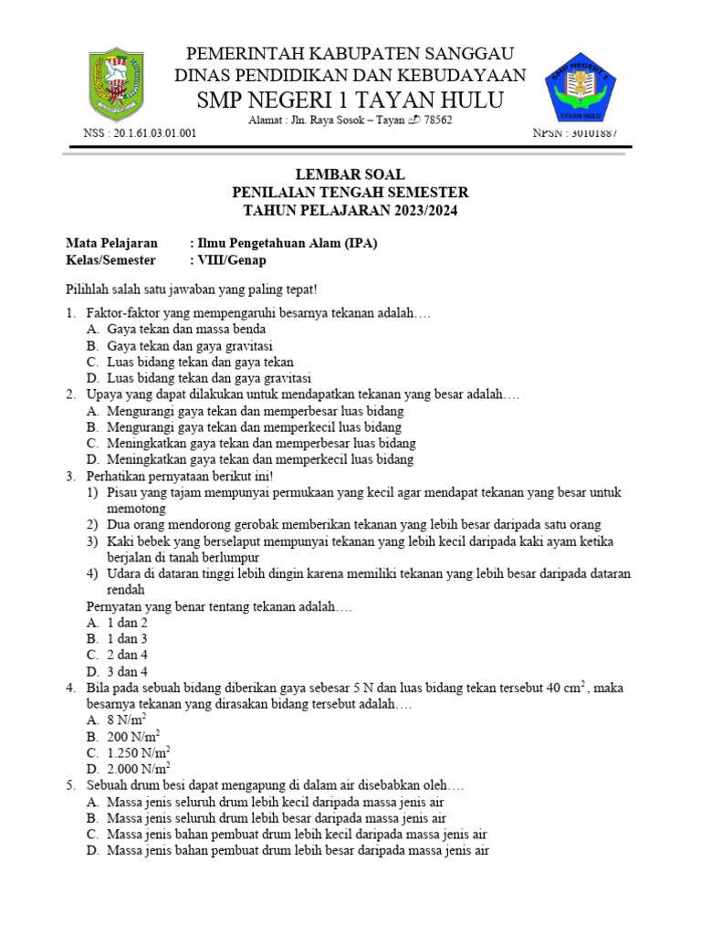 Soal PTS Kelas 8 Genap | PDF