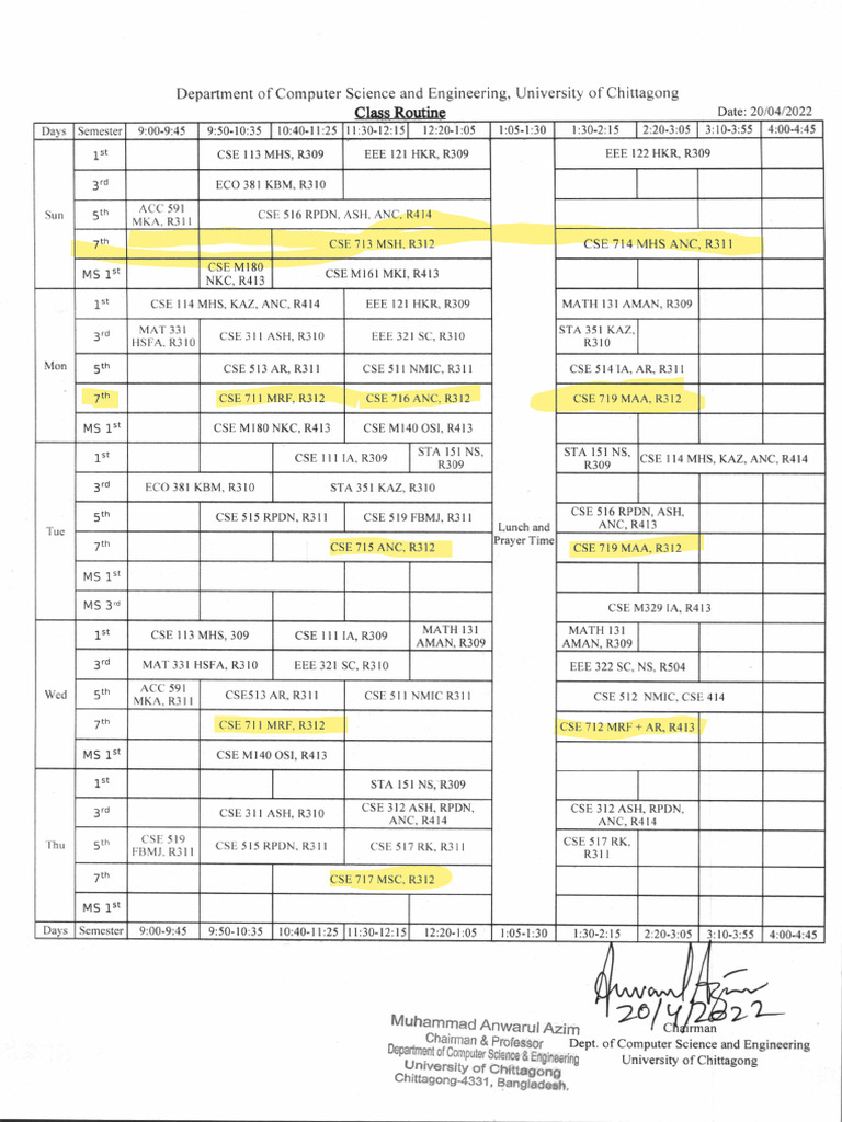 Class Routine Updated On 20042022 | PDF