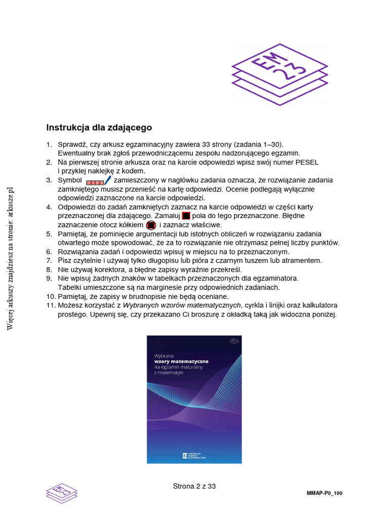 Instrukcja Dla Zdającego: MMAP-P0 - 100 | PDF