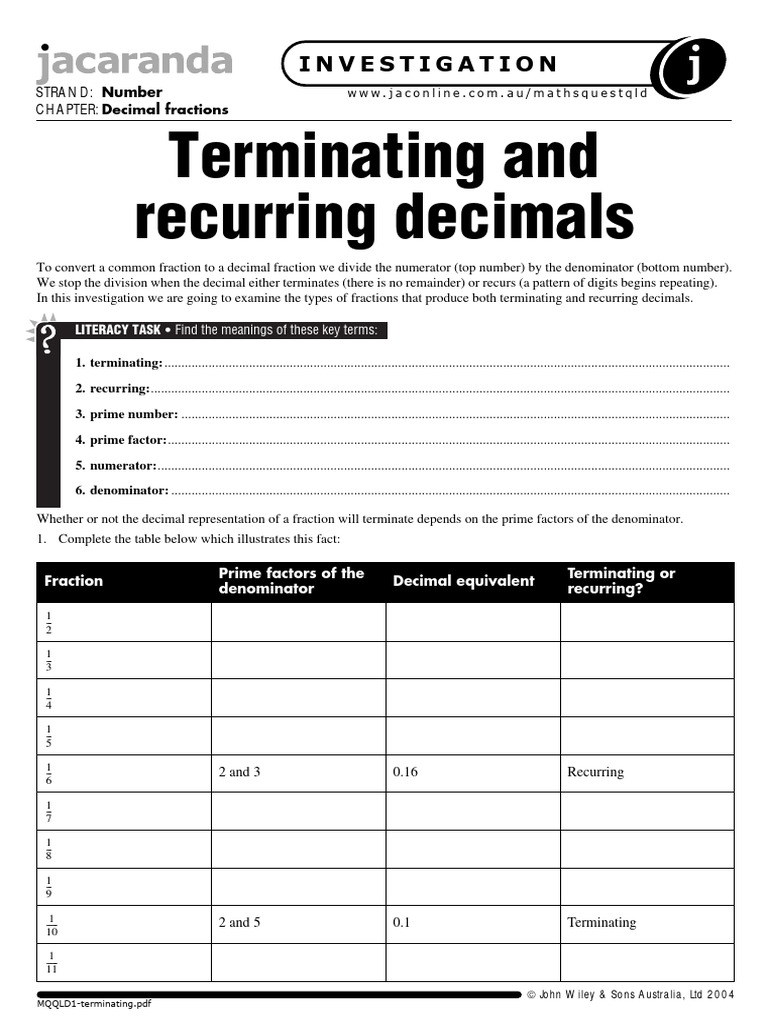 MYP3 Terminating Decimals | PDF | Decimal | Elementary Mathematics