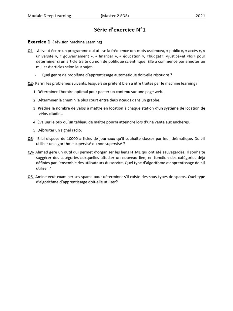 Exercice de Révision Machine Learning | PDF
