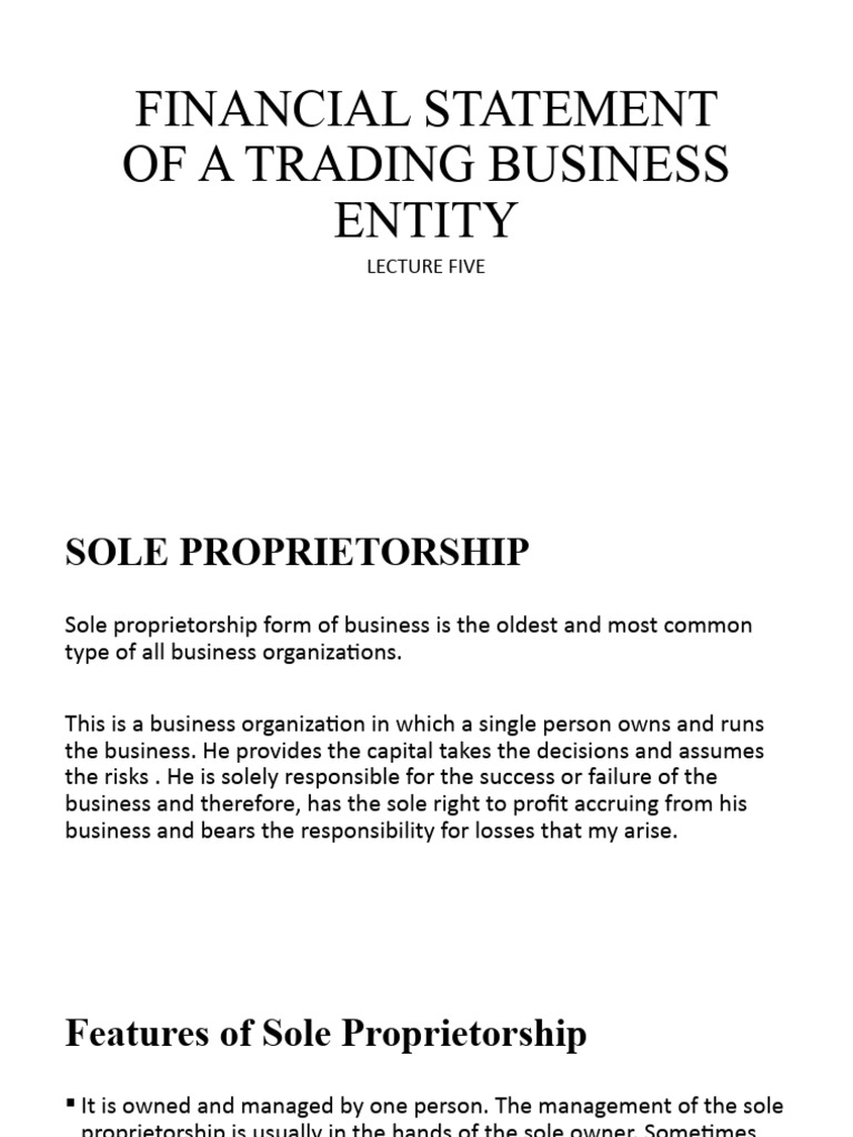 LECTURE FIVE- FINANCIAL STATEMENT OF A TRADING BUSINESS ENTITY | PDF ...