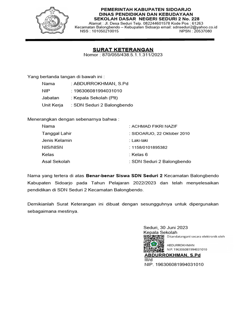 Surat Keterangan Siswa PPDB 2023 | PDF