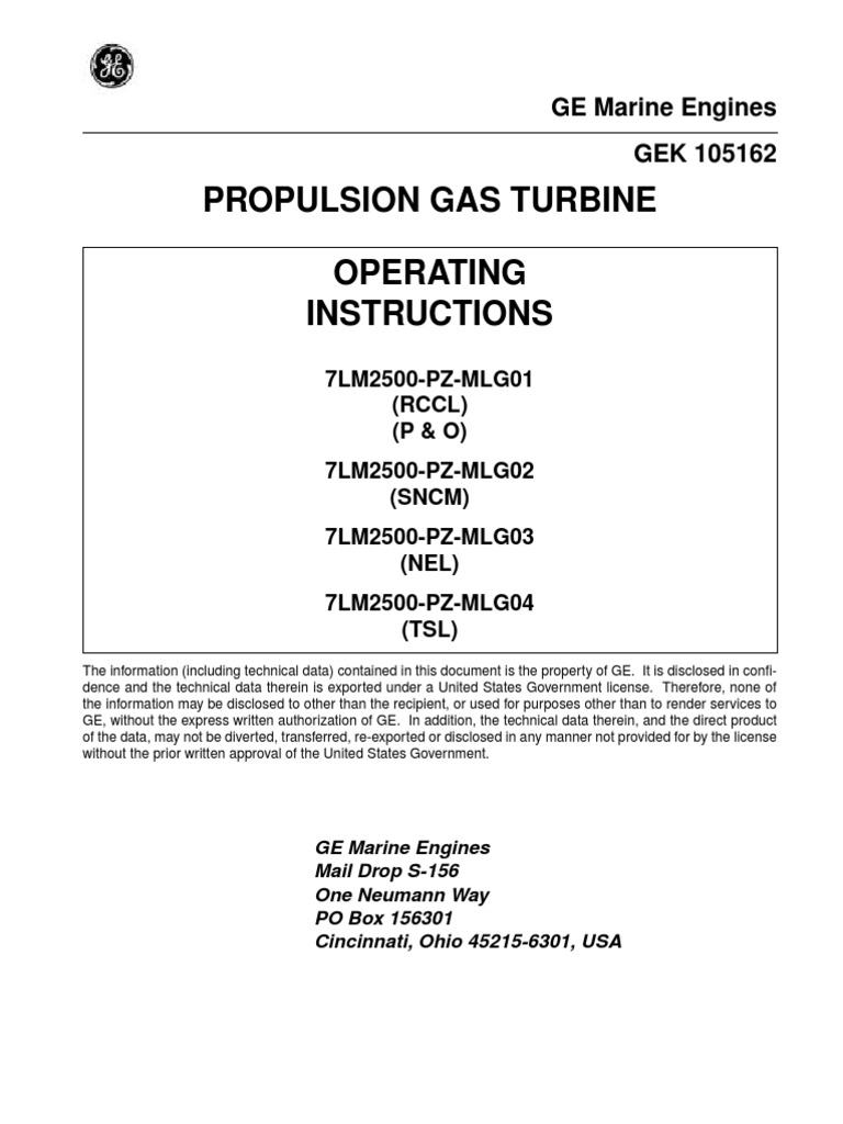 Operating Instructions for GE Marine LM2500 Gas Turbines Powering ...