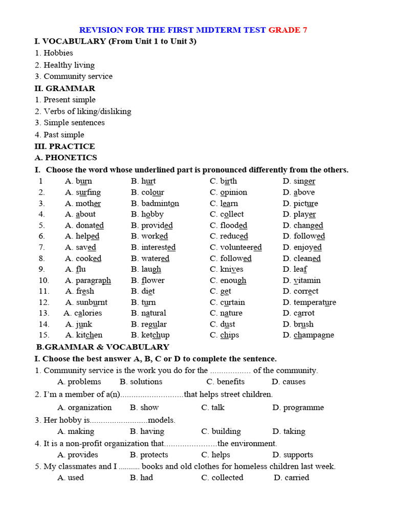 Grade 7 Midterm Revision Guide | PDF | Hobbies