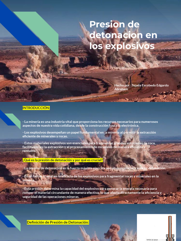 Presion de Detonacion en Los Explosivos | PDF | Minería | Pascal (Unidad)