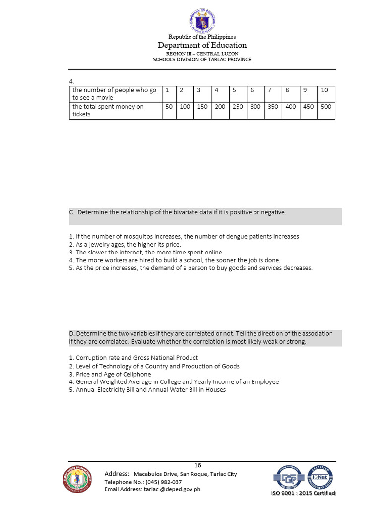 Pearson Correlation Worksheet | PDF