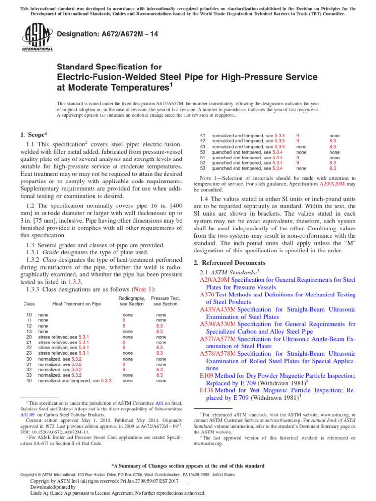 ASTM A672-A672M-14 (Edition 2014) | PDF | Pipe (Fluid Conveyance) | Welding