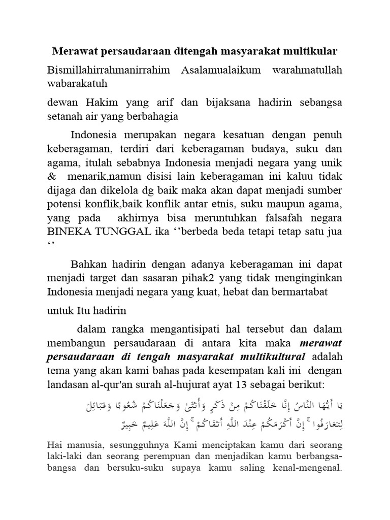 Merawat Persaudaraan Ditengah Masyarakat Multikular Edit | PDF | Agama ...