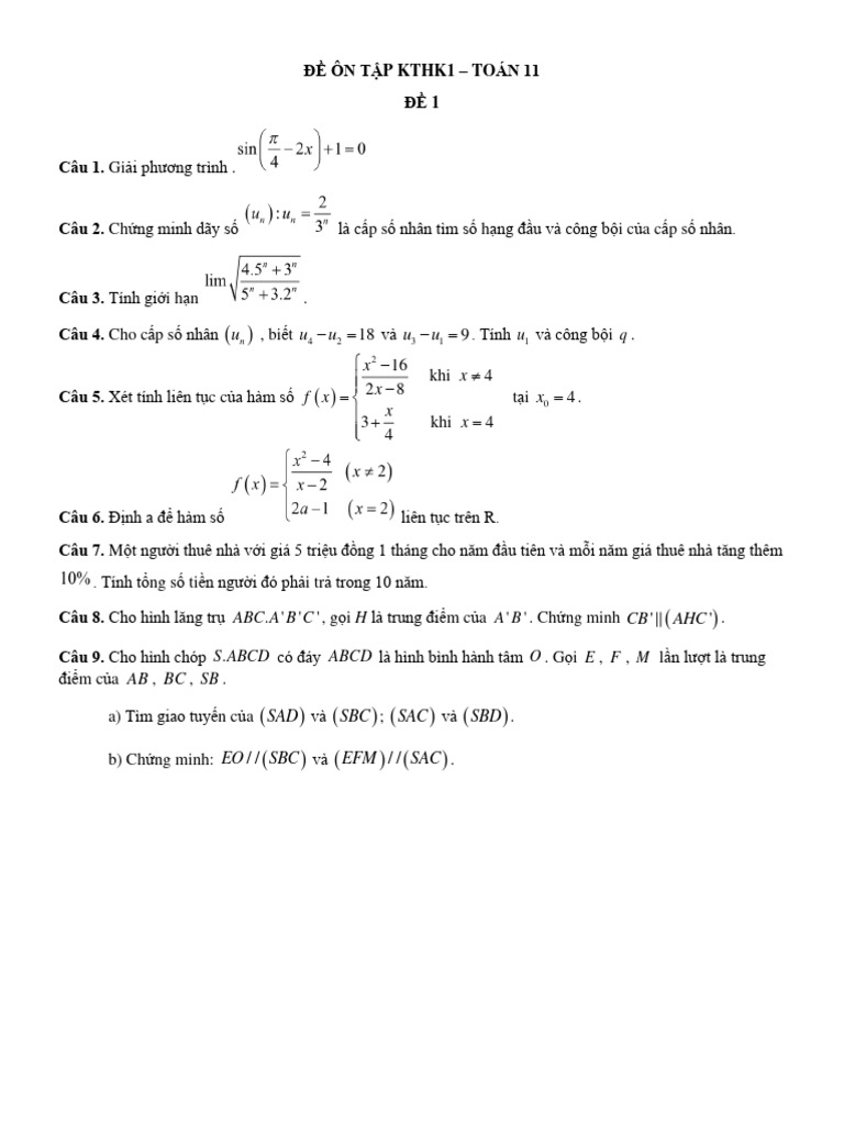 ĐỀ ÔN TẬP HK1 PDF | PDF