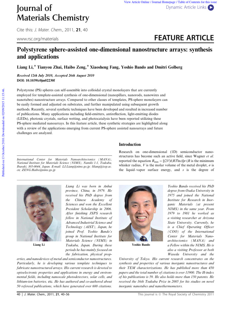 Polystyrene Sphere-Assisted One-Dimensional Nanostructure Arrays ...