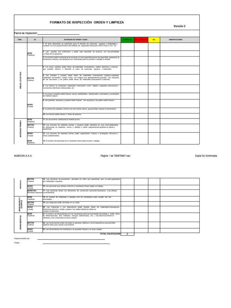 Inspeccion Orden y Limpieza | PDF