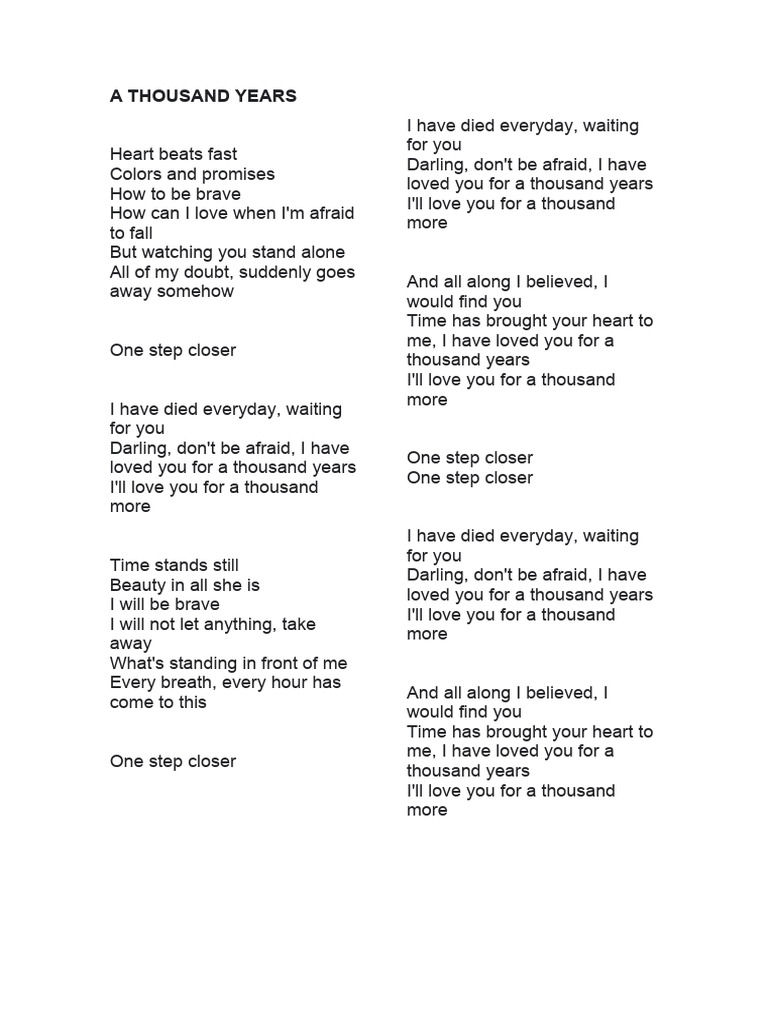 A Thousand Years: Love and Time | PDF | Poetry
