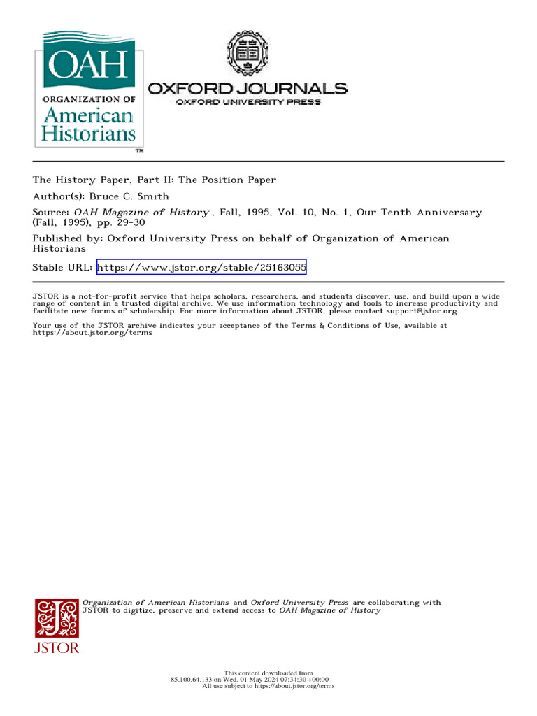 The History Paper Part II - The Position Paper | PDF