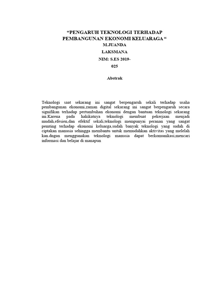 Jurnal Pengaruh Teknologi Terhadap Pembangunan Ekonomi Di Indonesia (Ria Rahmani) | PDF