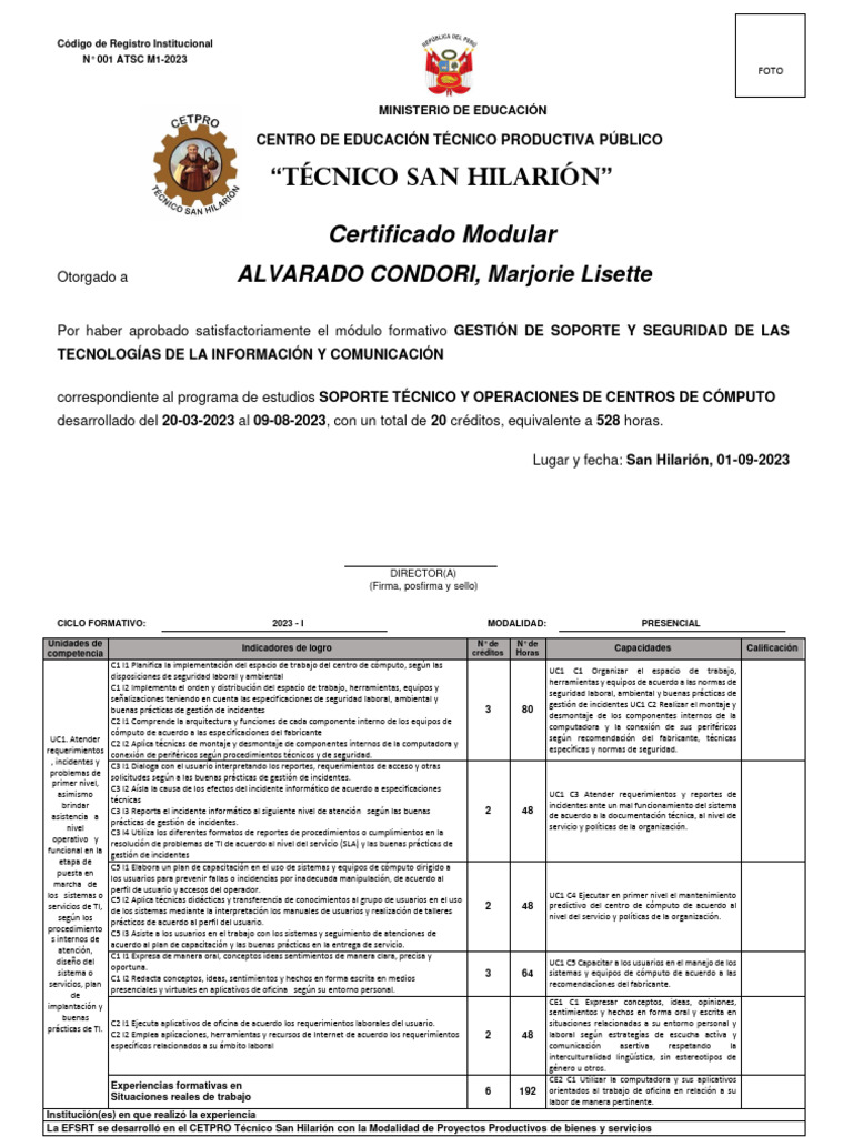 CERTIFICADO MODULAR | PDF | Usuario (informática) | Informática