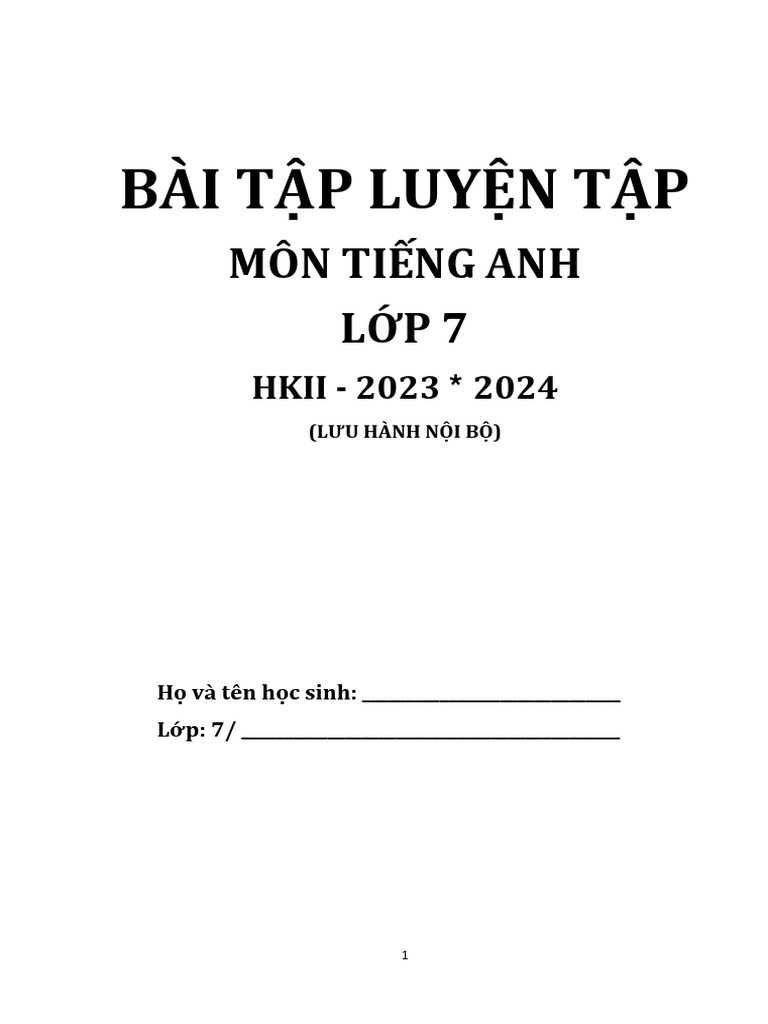 SBT Anh 7 HK2 2023-2024 | PDF | Baggage | Pronoun